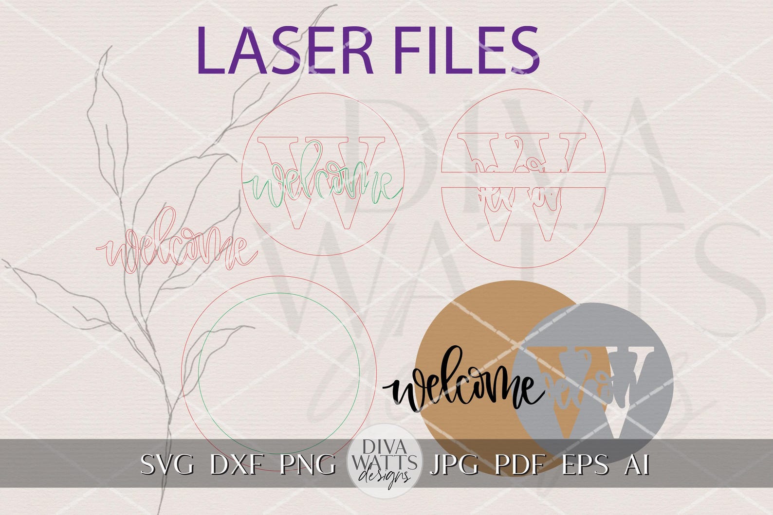 Welcome Split Monogram Alphabet SVG for Laser Cut Round Door Hanger ...