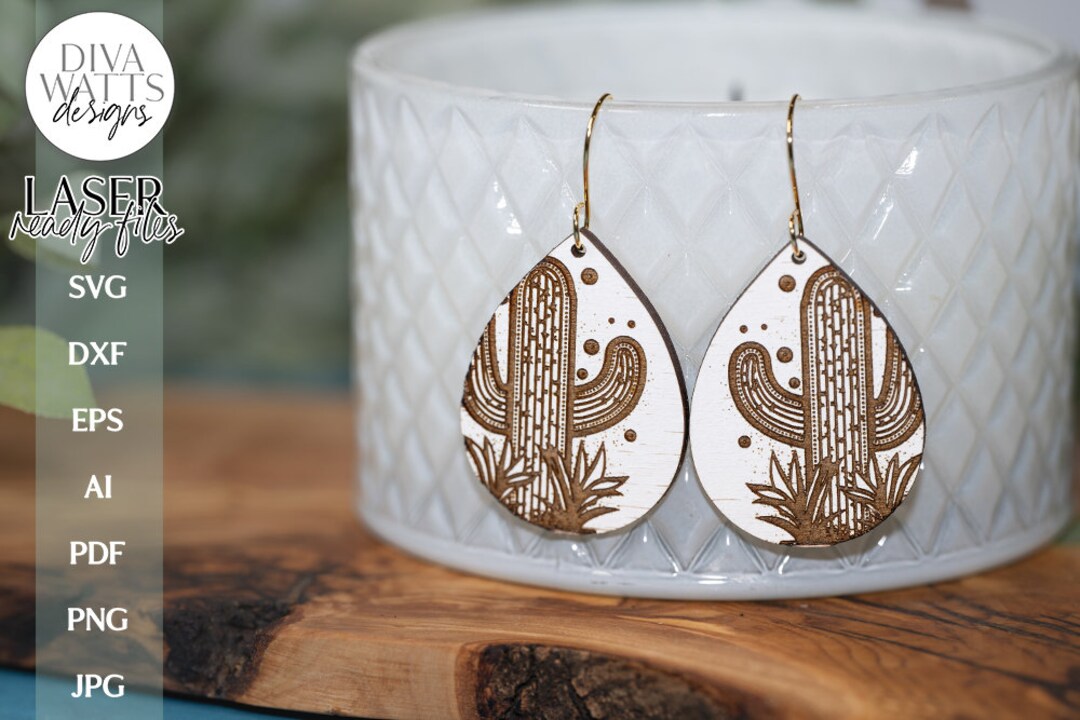 Cactus Earrings SVG | Tear Drop Laser Earrings | Southwestern Dangle ...
