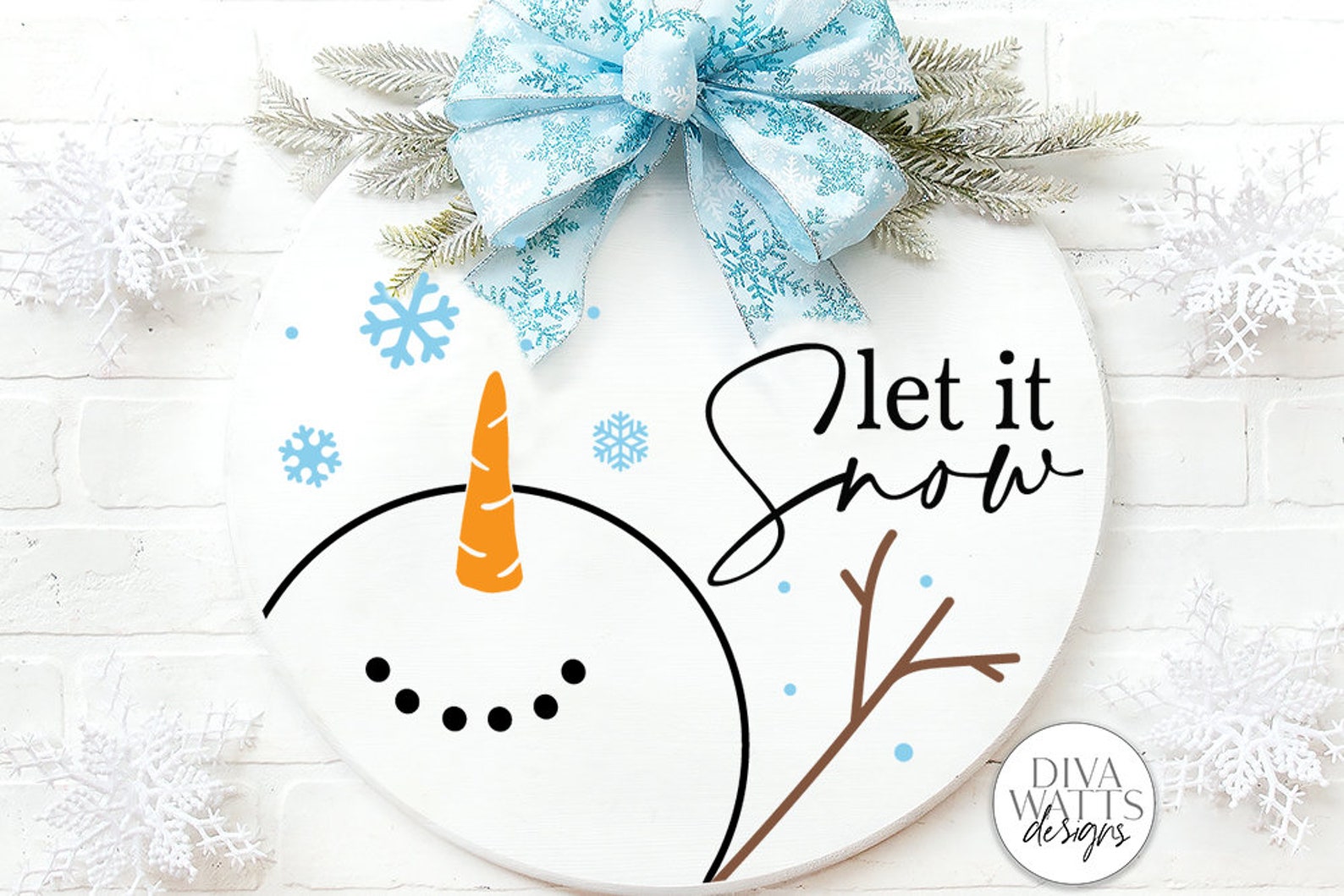 Let It Snow Snowman Svg Christmas Round Sign Design Etsy