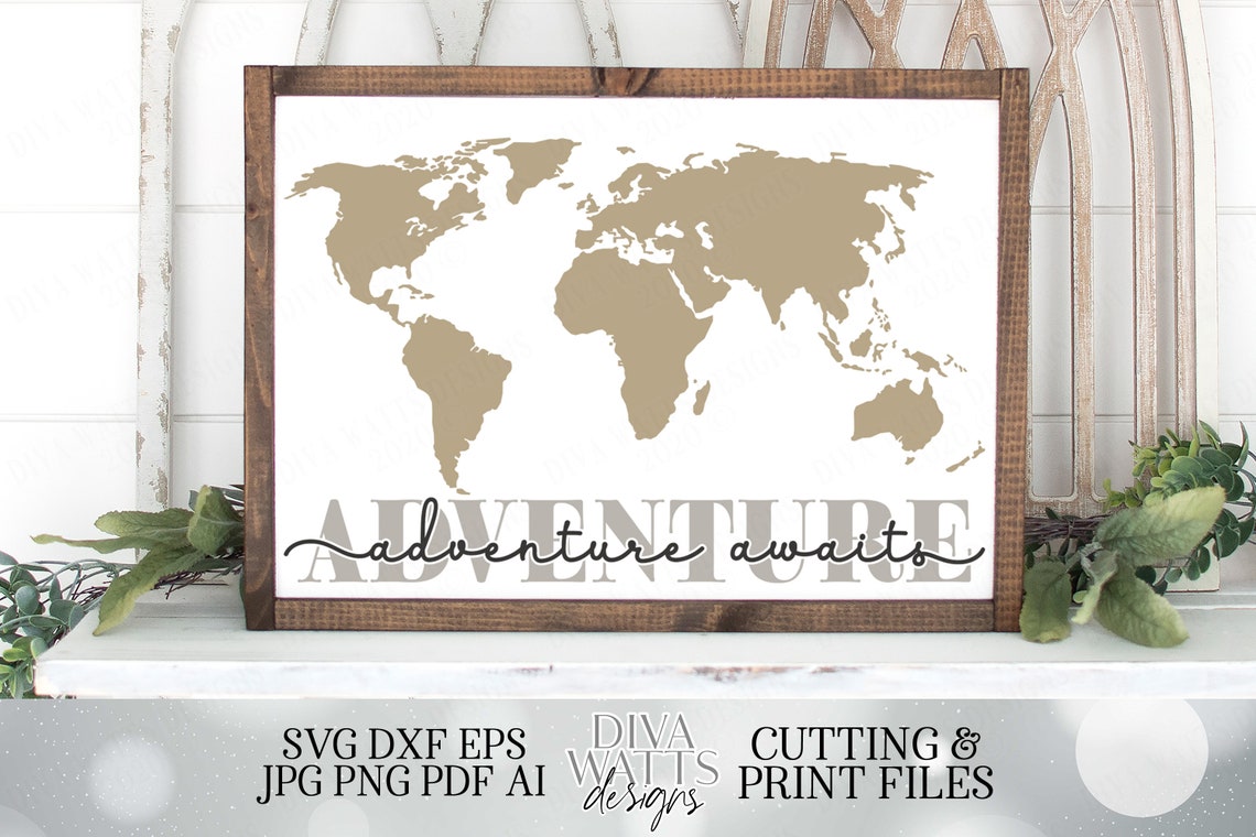World Map Adventure Awaits Travel Decor Printables and - Etsy