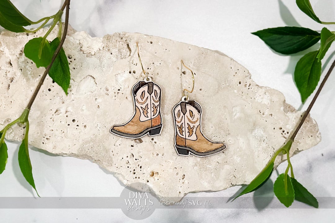 Cowboy Boot Earring SVG | Engraved Western Earring Cut File | Digital ...