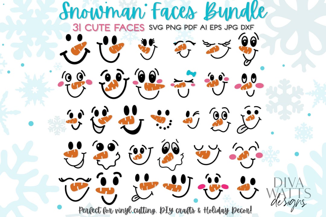 Snowman Faces SVG Bundle | 31 Cute Snowman Face Designs for Christmas ...