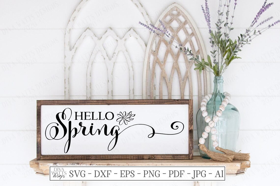 SVG Hello Spring Cutting File Farmhouse Flowing Script - Etsy