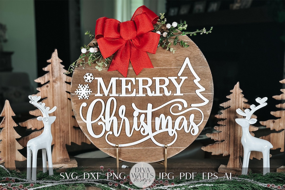 Merry Christmas Door Hanger SVG - Rustic Holiday Decor Laser Cut File ...