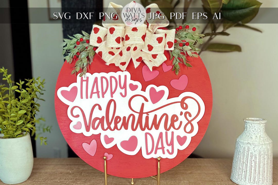 Happy Valentine’s Day Door Hanger SVG | Laser Cut File With Heart ...