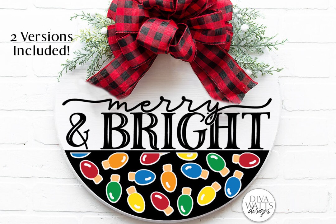 Merry and Bright | Christmas Lights Door Hanger Design - Etsy