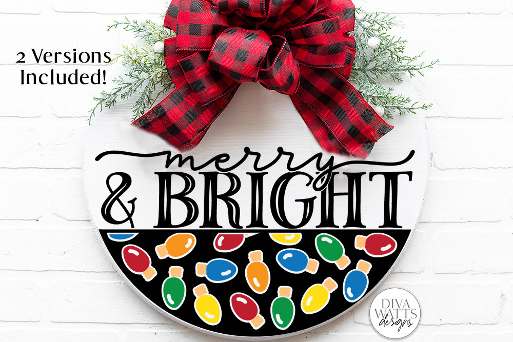 Merry and Bright Christmas Lights Door Hanger Design - Etsy