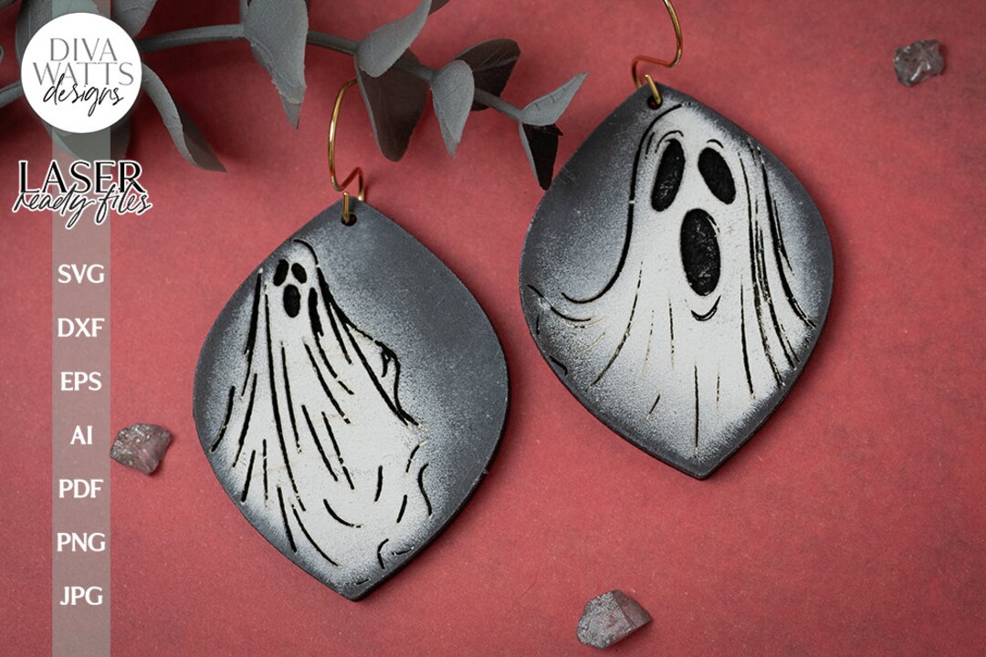 Ghost Earrings SVG for Laser Earrings With Ghost Face for Halloween ...