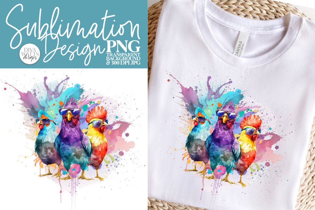 Watercolor Cool Chickens With Sunglasses Sublimation PNG - Etsy