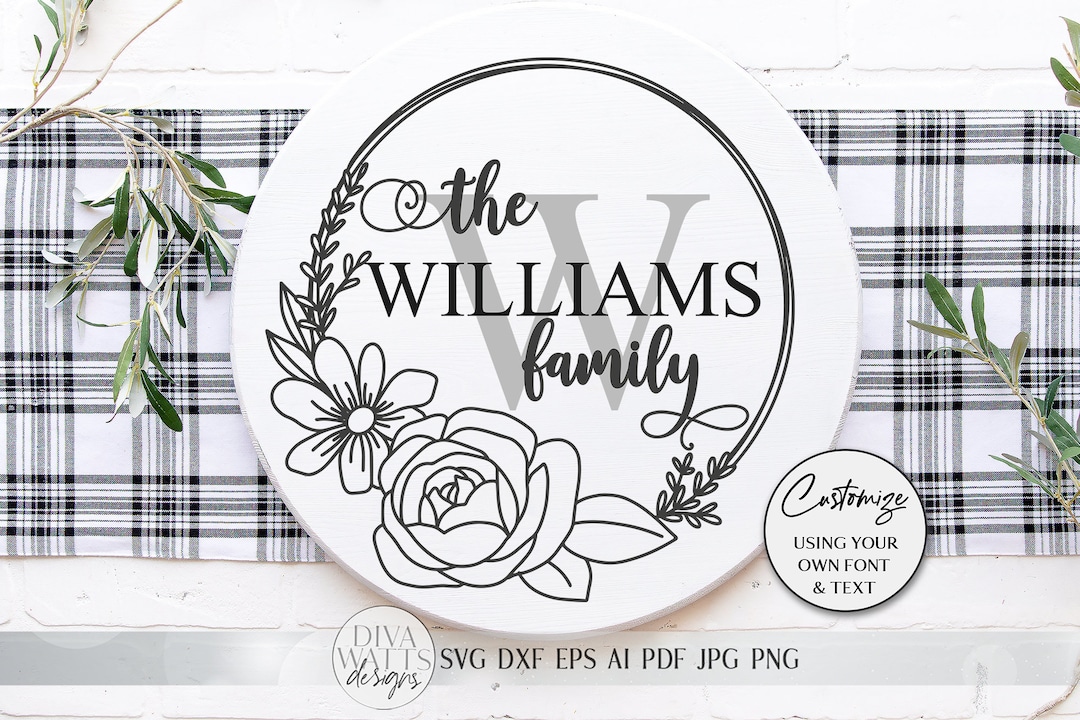 Floral Monogram SVG Farmhouse Round Sign SVG Dxf and More - Etsy