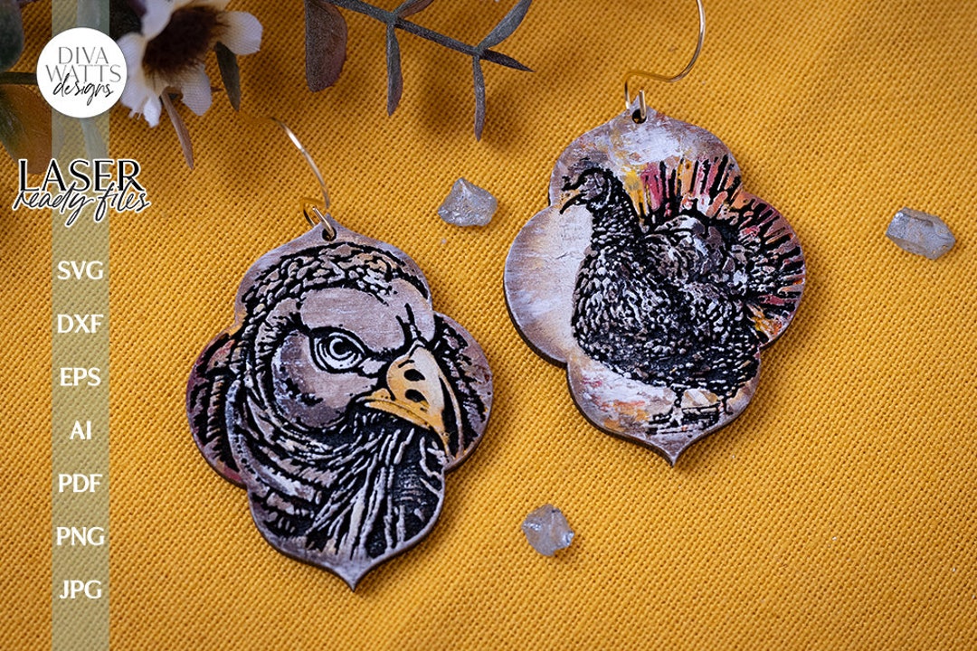 Turkey Earrings SVG, Wildlife Laser Cut File, Rustic Farm Animal ...