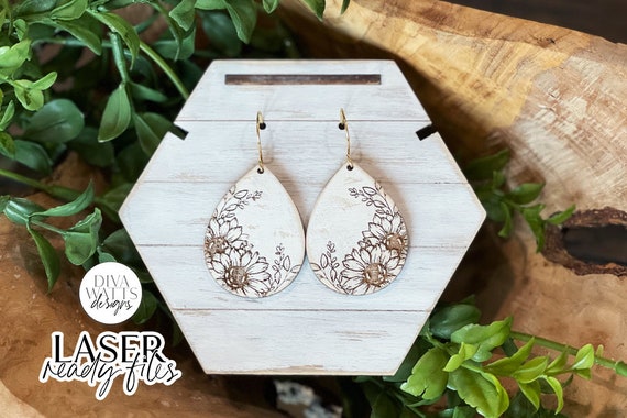 Floral Drop Earrings Glowforge SVG Sunflower Laser Cut and - Etsy