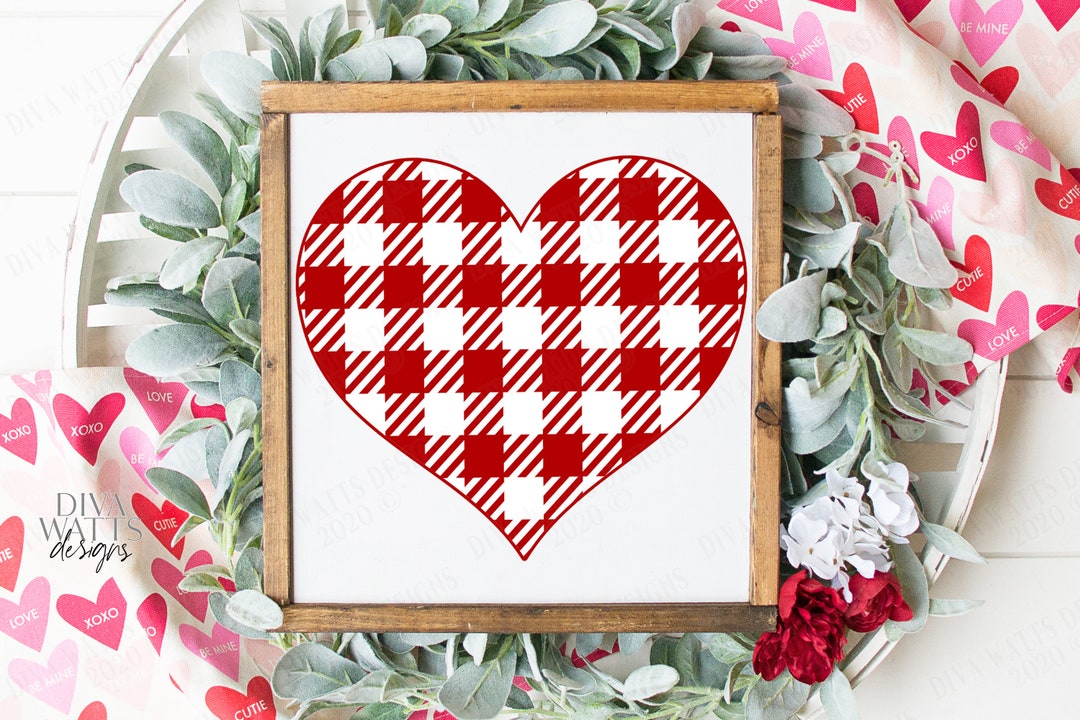 SVG Buffalo Check Heart Cutting File Vinyl Stencil HTV Plaid Valentine ...
