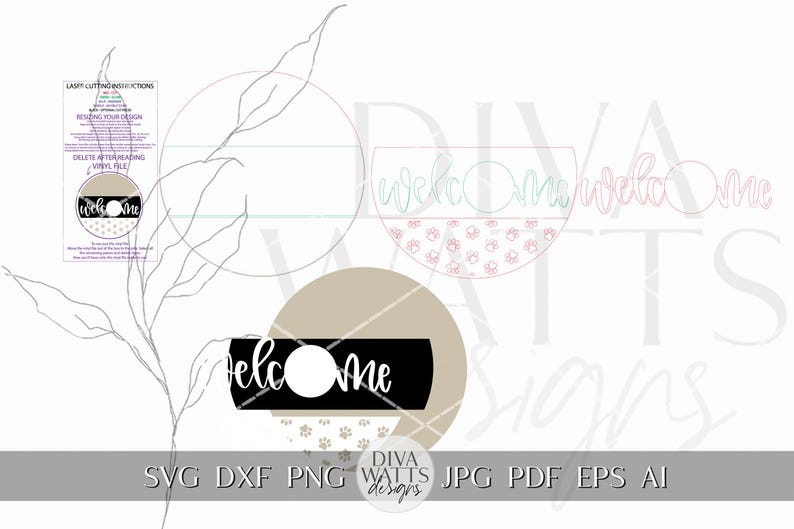 Round Door Hanger SVG Welcome Dog Sign With Breed Options, Laser Cut ...