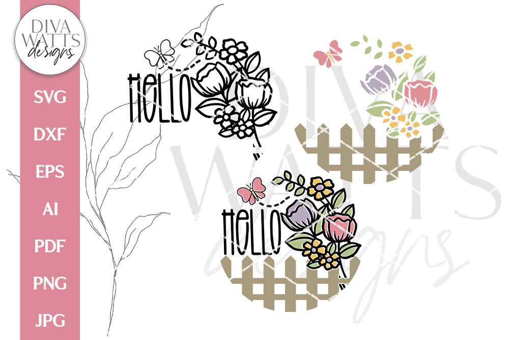 Hello SVG Spring Flowers and Picket Fence Door Hanger Design - Etsy