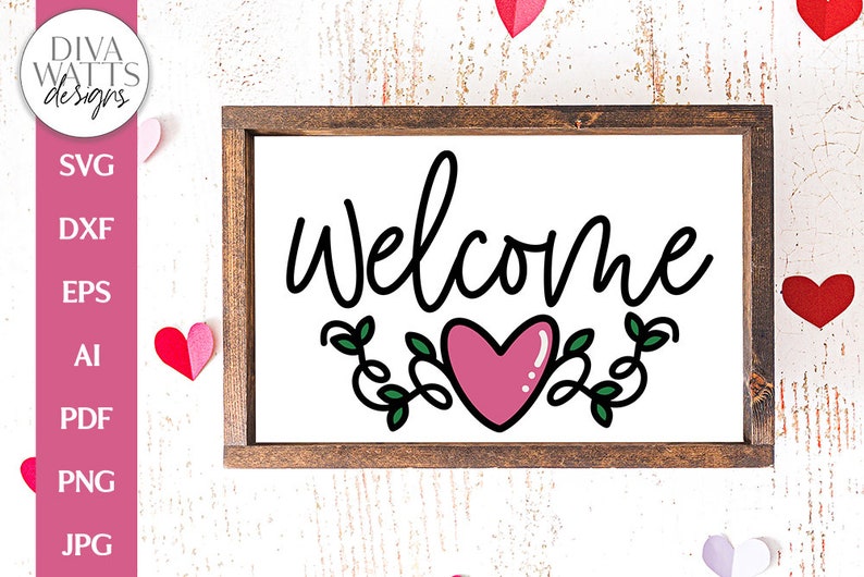 Welcome With Heart Flourish SVG Valentine's Day Design - Etsy