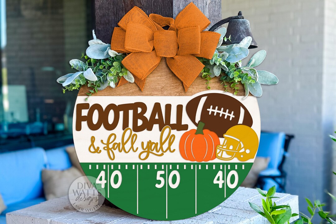 Football and Fall Y’all Round Door Hanger SVG | Pumpkin Helmet Football ...