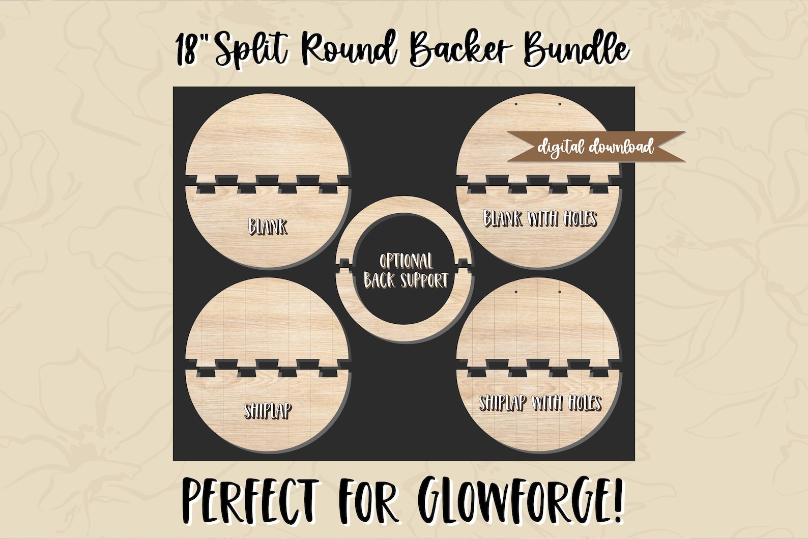 18" Split Round Backer SVG Bundle, Laser Cut Door Hanger File ...
