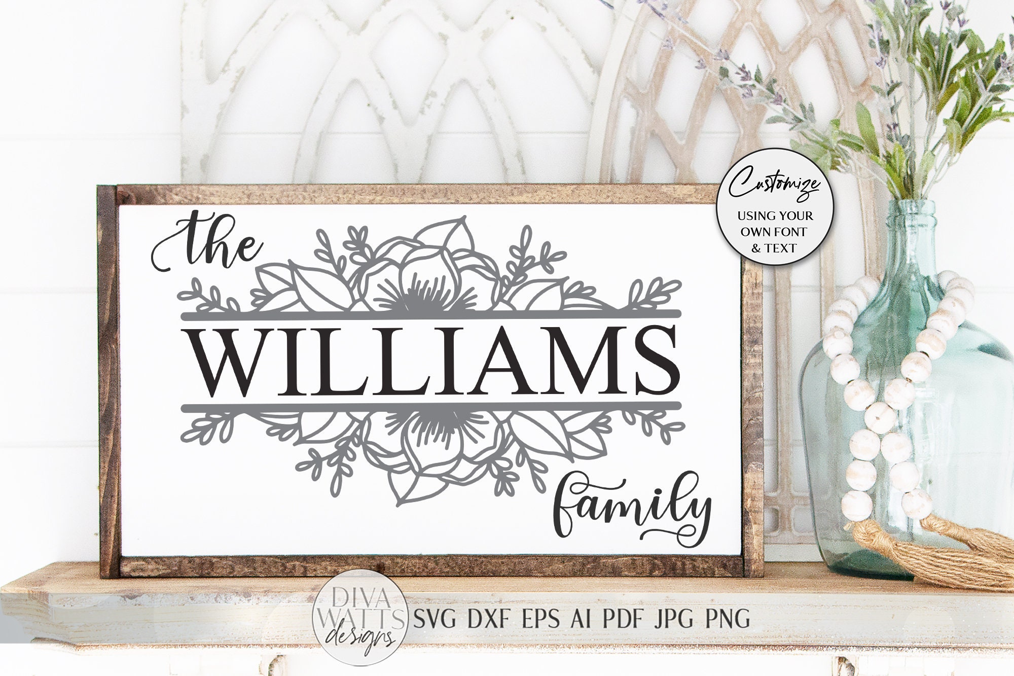 Family Last Name SVG Floral Sign SVG Farmhouse SVG Dxf | Etsy