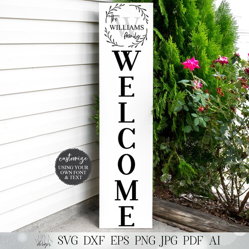 Customizable Last Name Welcome Sign SVG Monogram Wreath Front - Etsy