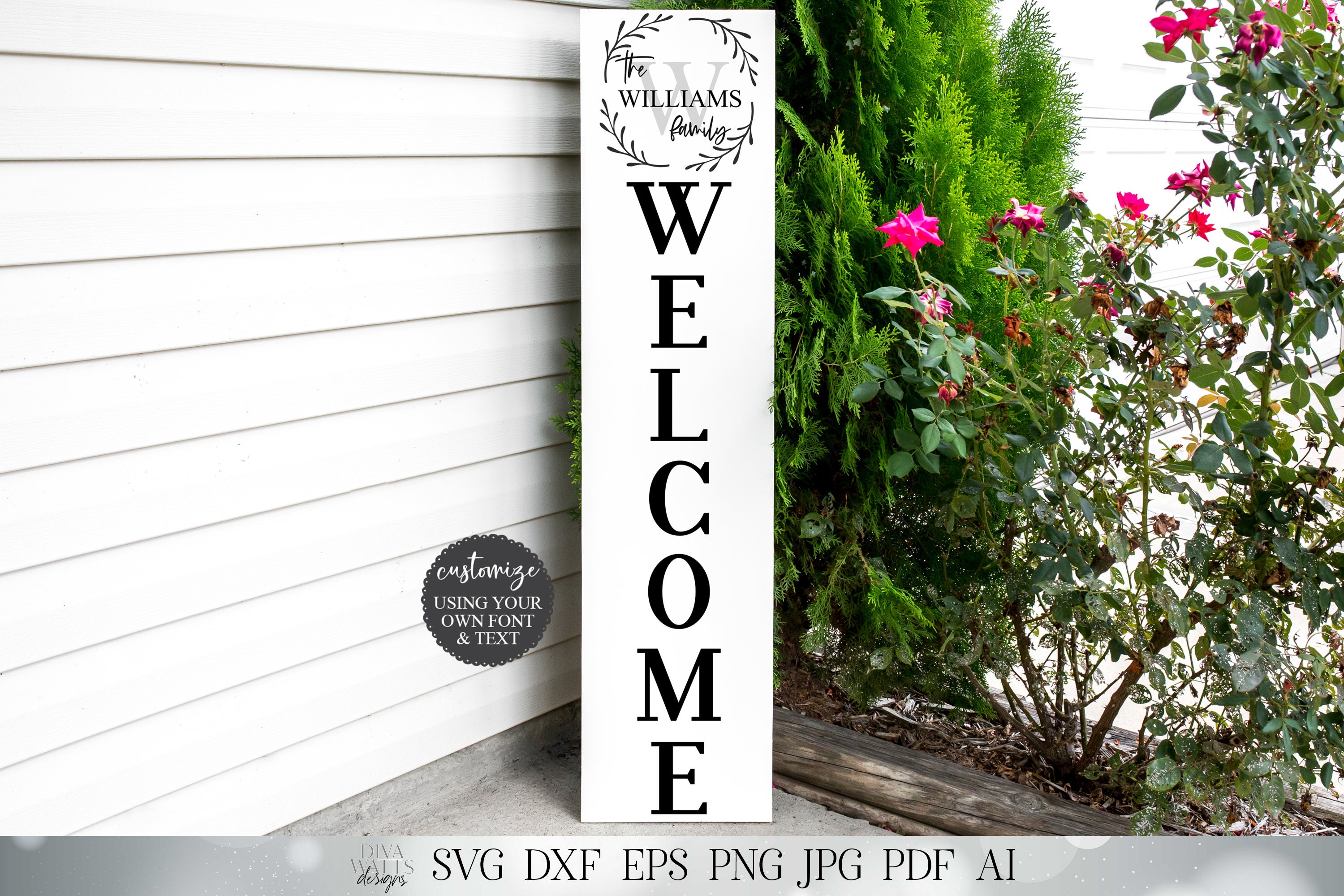 Vertical Welcome Sign With Monogram and Last Name Leaning | Etsy