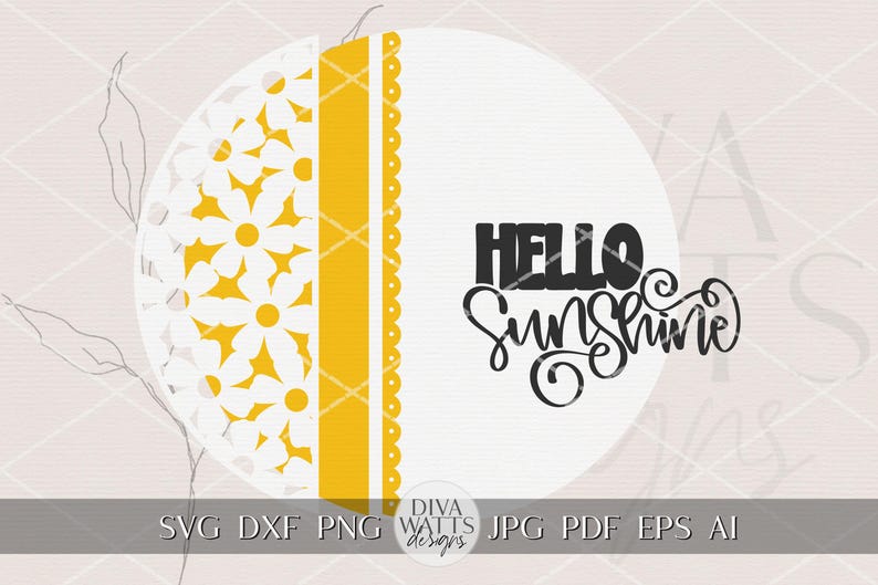 Hello Sunshine Round Door Hanger SVG Laser Cut File, Floral Summer ...
