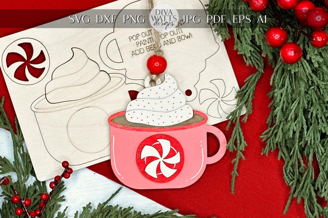 Peppermint Mug Ornament SVG | Pop-out Laser Ornament File | DIY ...
