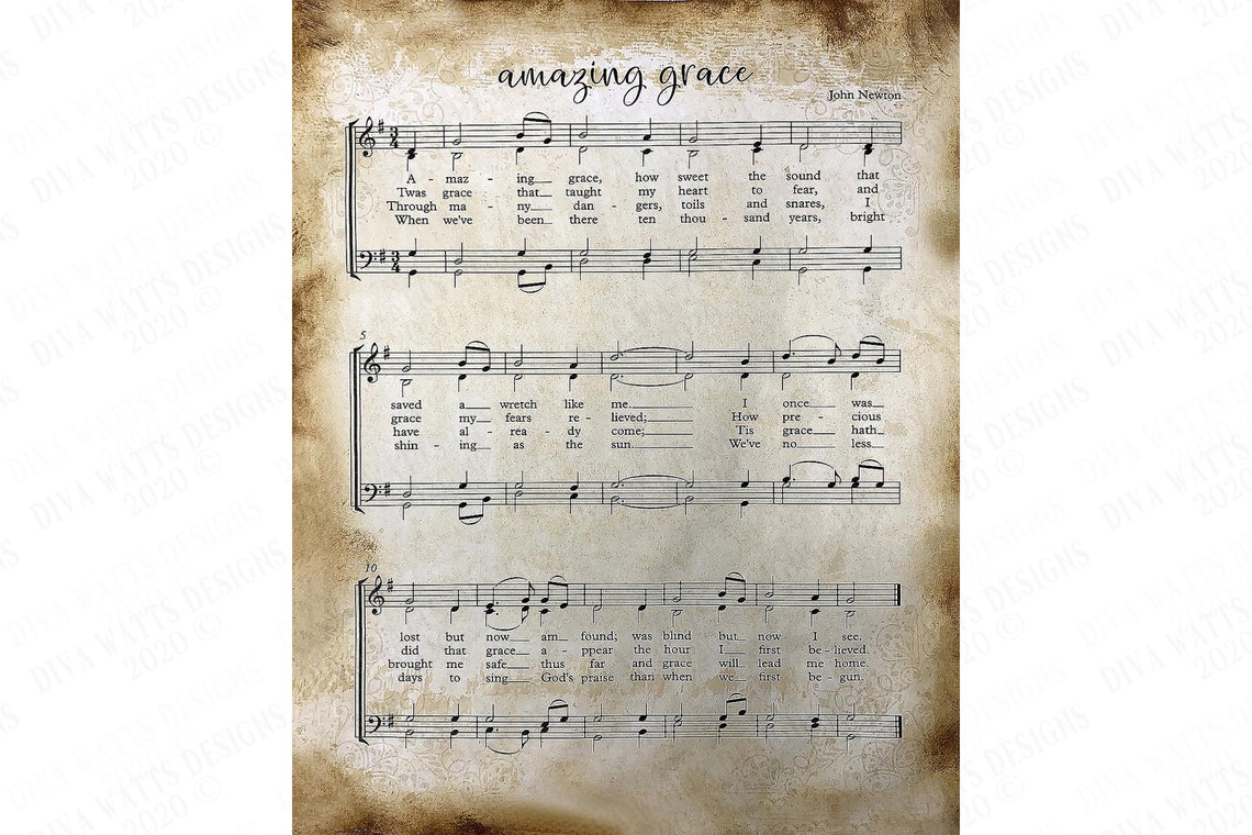 Printable | Amazing Grace | Christian Hymn Sheet Music | Distressed ...