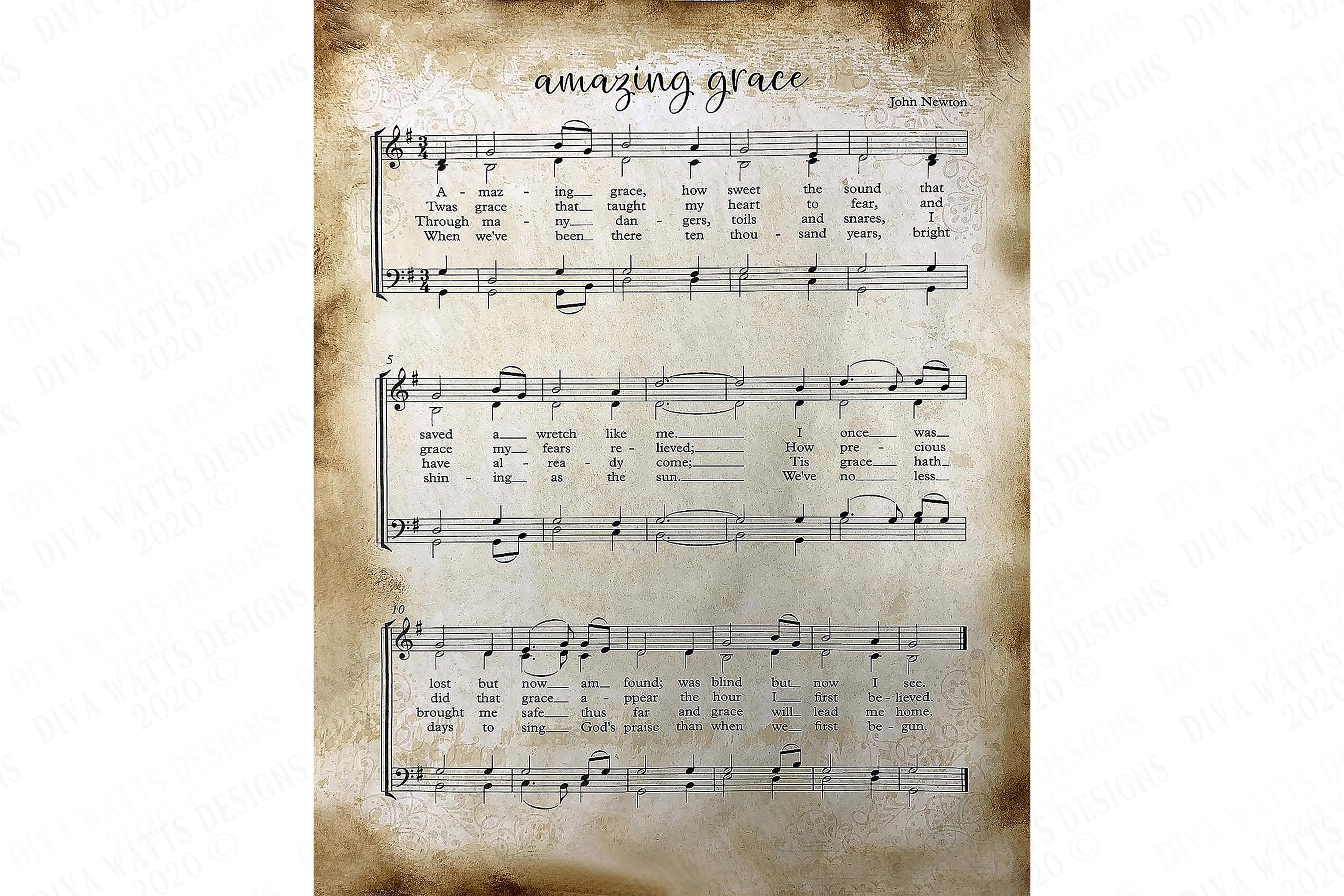 Printable | Amazing Grace | Christian Hymn Sheet Music | Distressed ...
