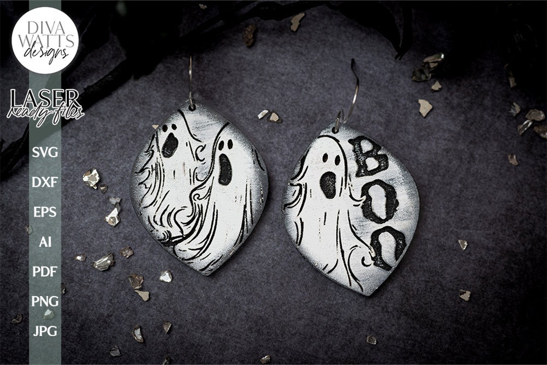 Boo Ghost Earrings SVG for Laser Earrings With Ghosts for Halloween ...