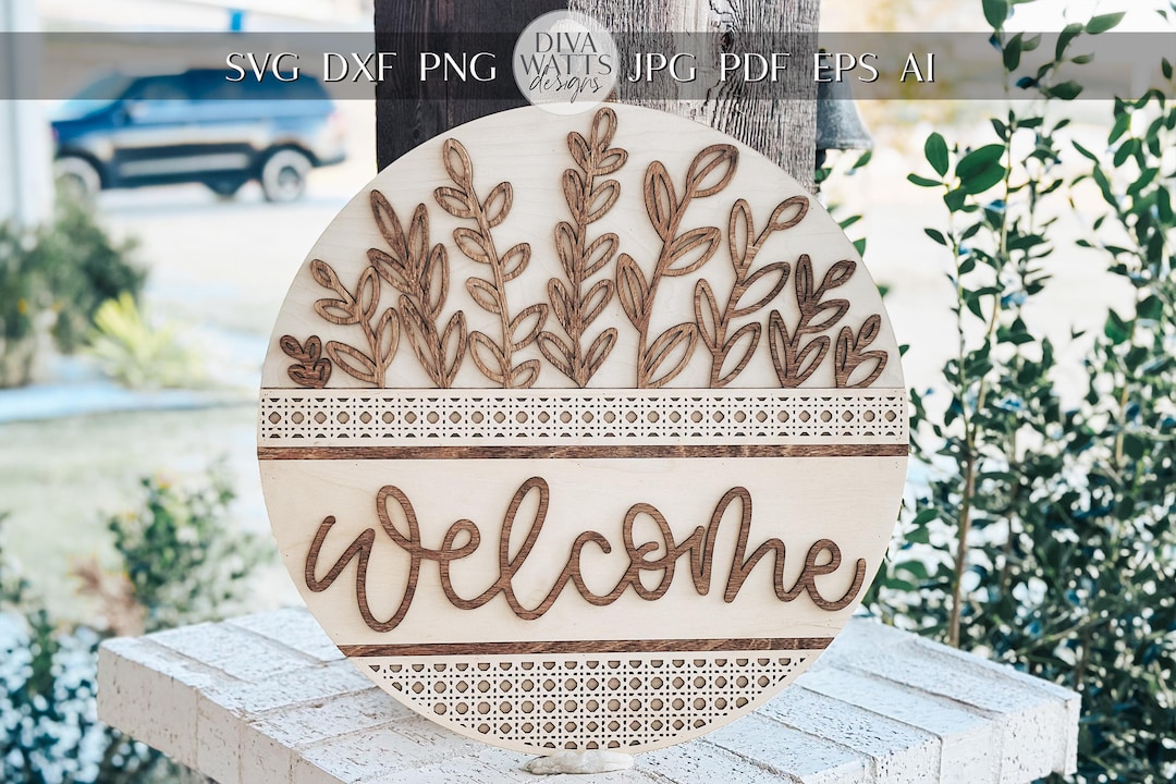 Welcome Sign Laser Cut File SVG | Layered Floral Door Hanger Design ...