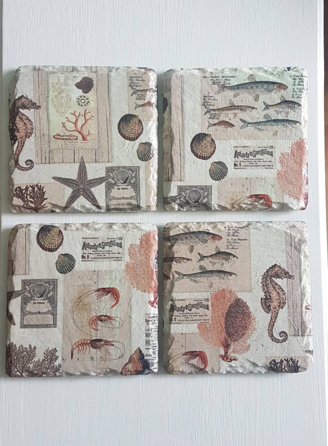 Sepia sea theme coasters,set of 4 slate coasters/drinks matt/table ...