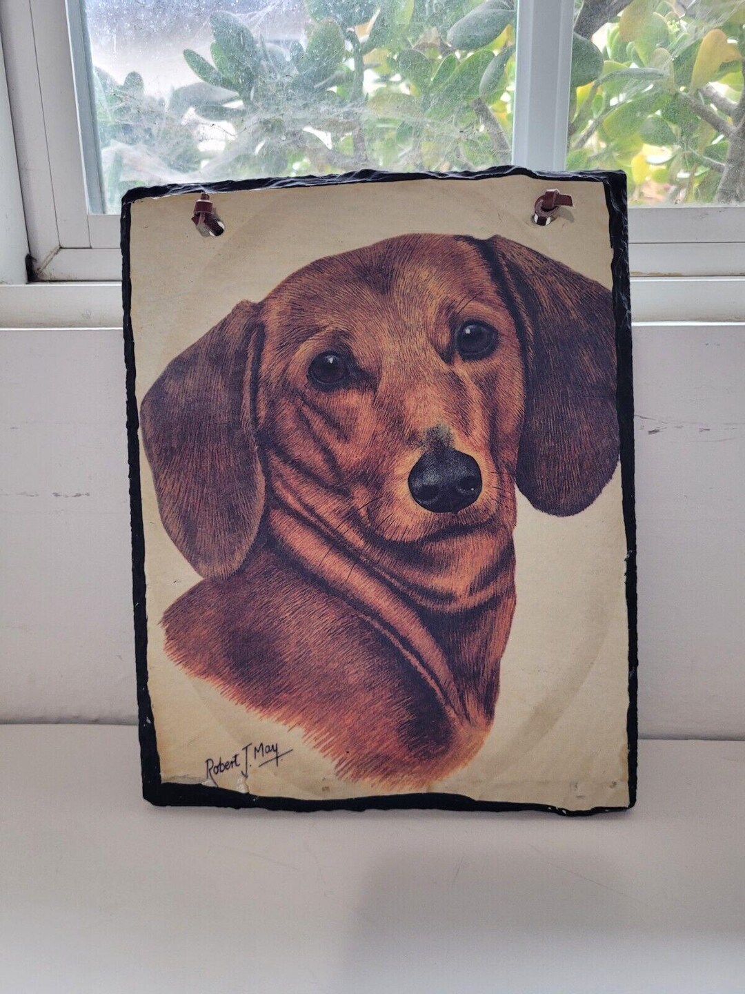 Rare Robert J. May Dachshund Slate Art - Hand-painted Look, Elegant ...
