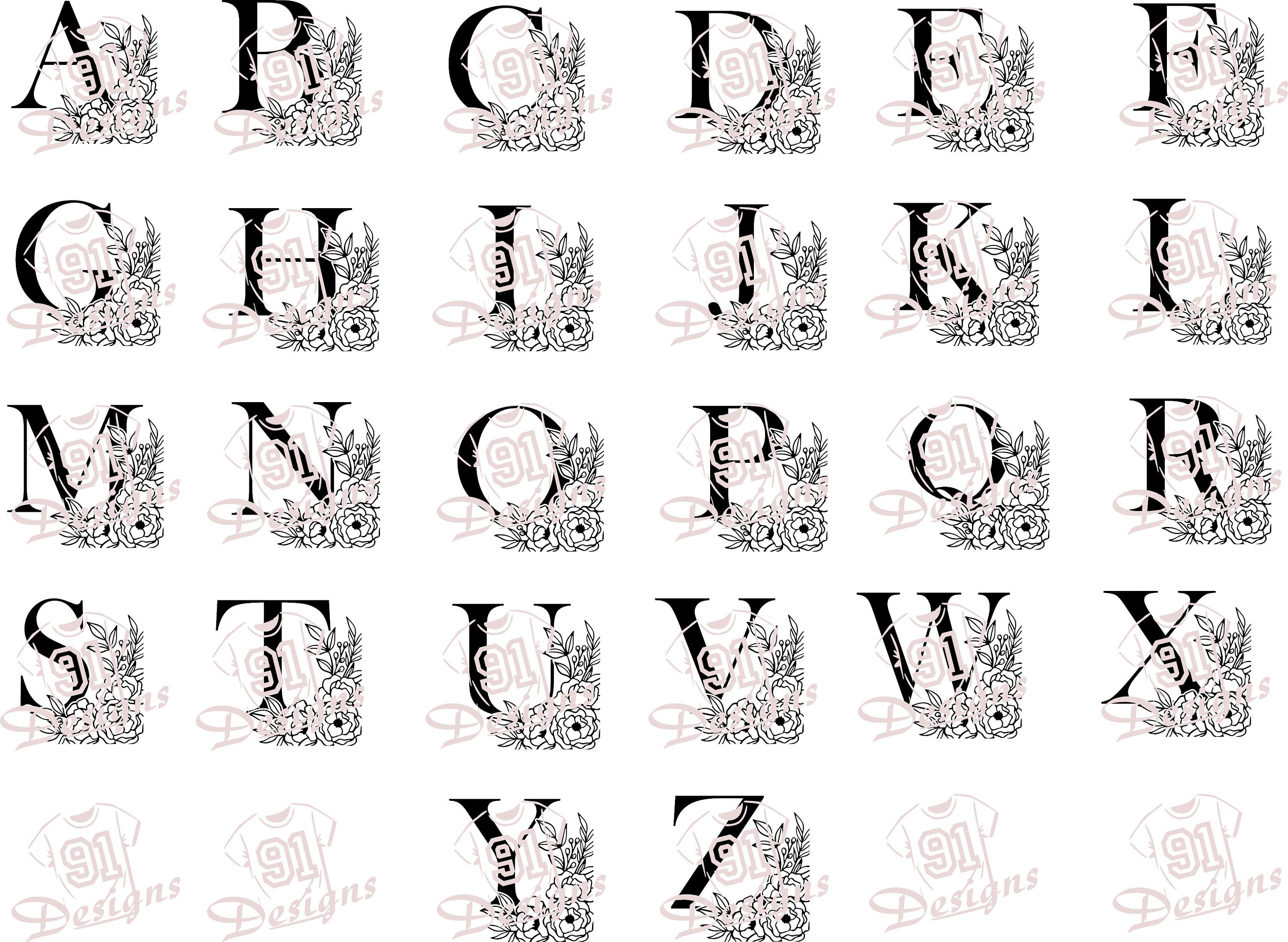 Floral Font Full Alphabet Svg, Png, Jpg, Dxf, Pdf Digital Download - Etsy