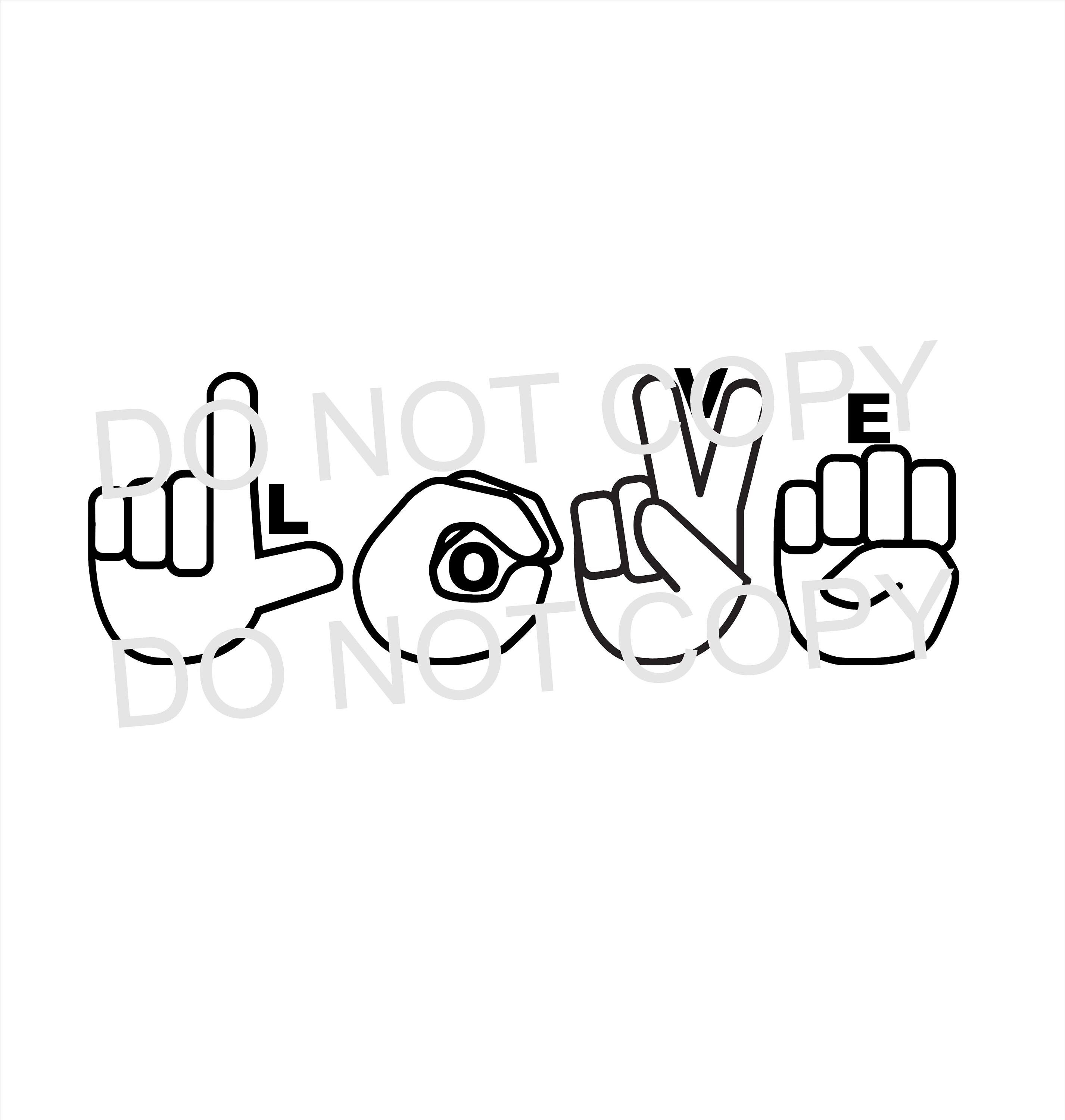 Love in ASL American Sign Language SVG, DXF, Jpg, Png, for Personal Use ...