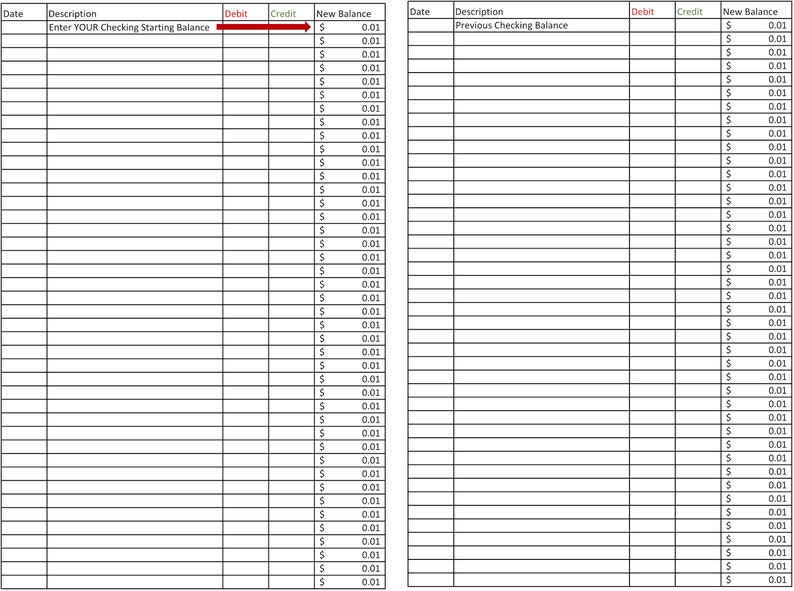 Annual Monthly Budget Spreadsheet Planner Checking Ledger Running ...