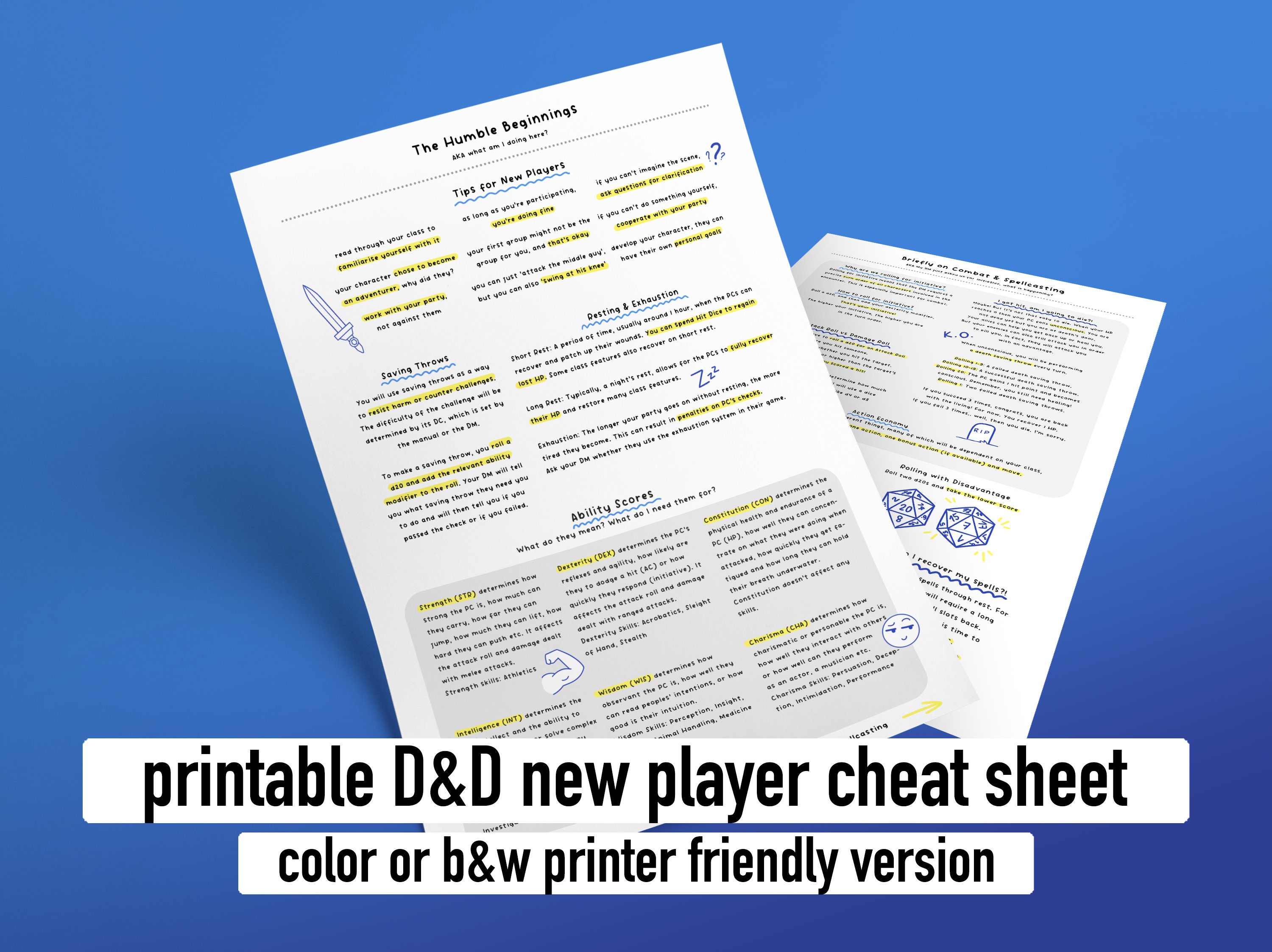 Printable Dungeons and Dragons New Player Cheat Sheet D&D - Etsy UK