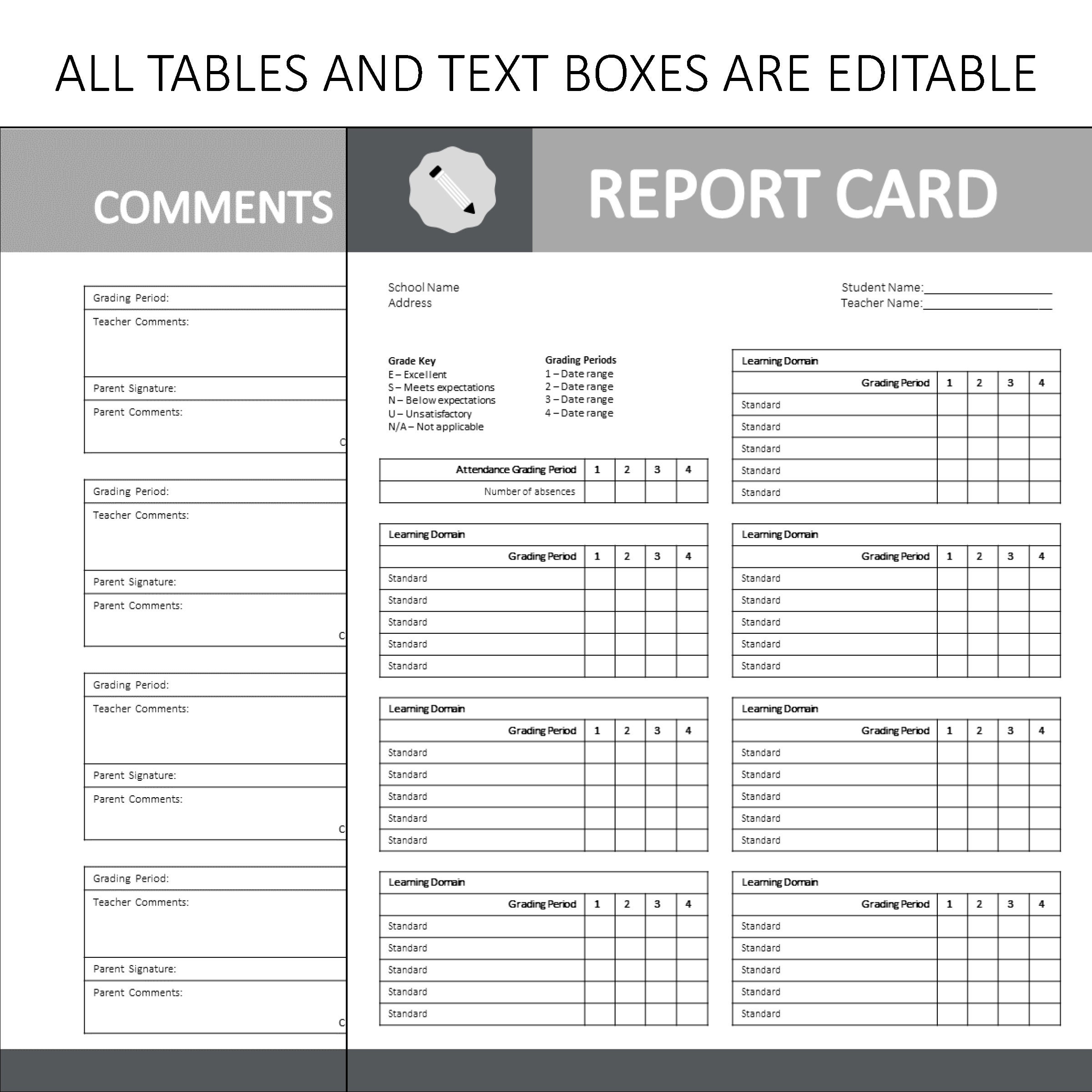 Report Card Templates Editable (A) - Etsy