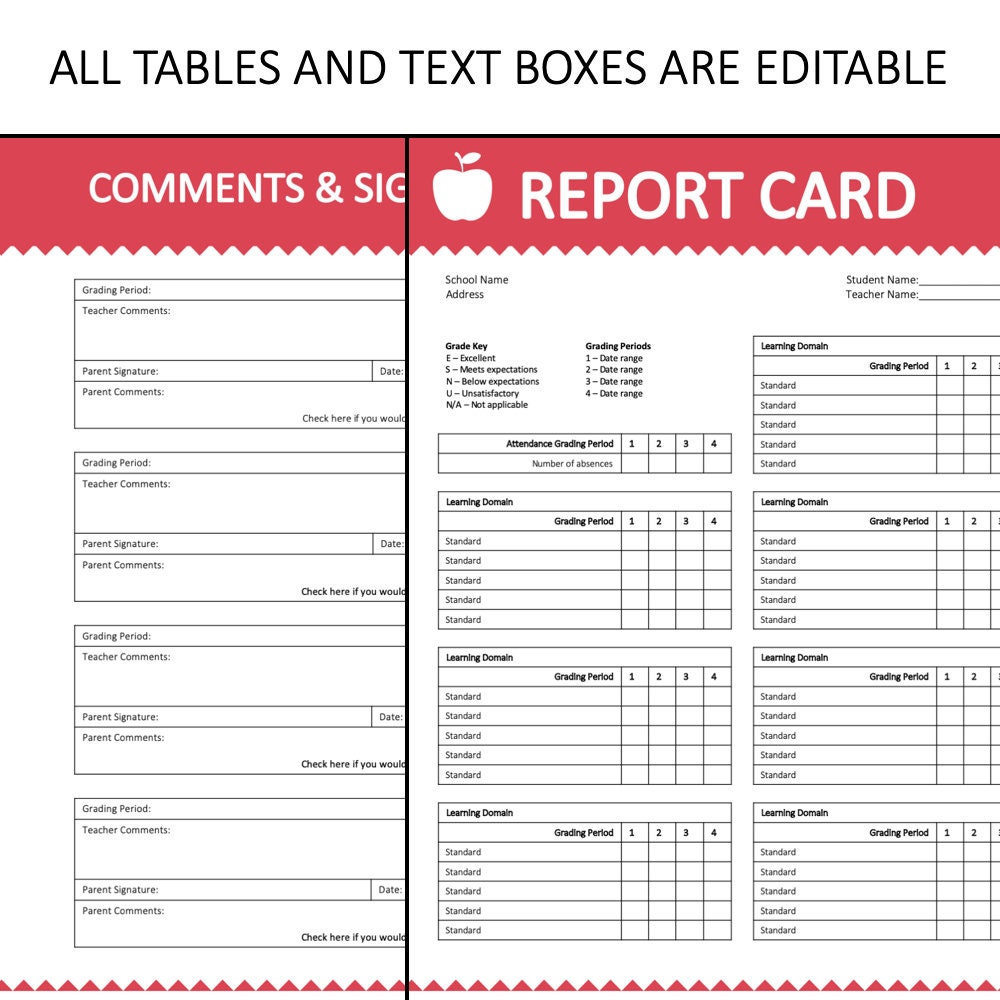 Report Card Templates Editable (B) - Etsy