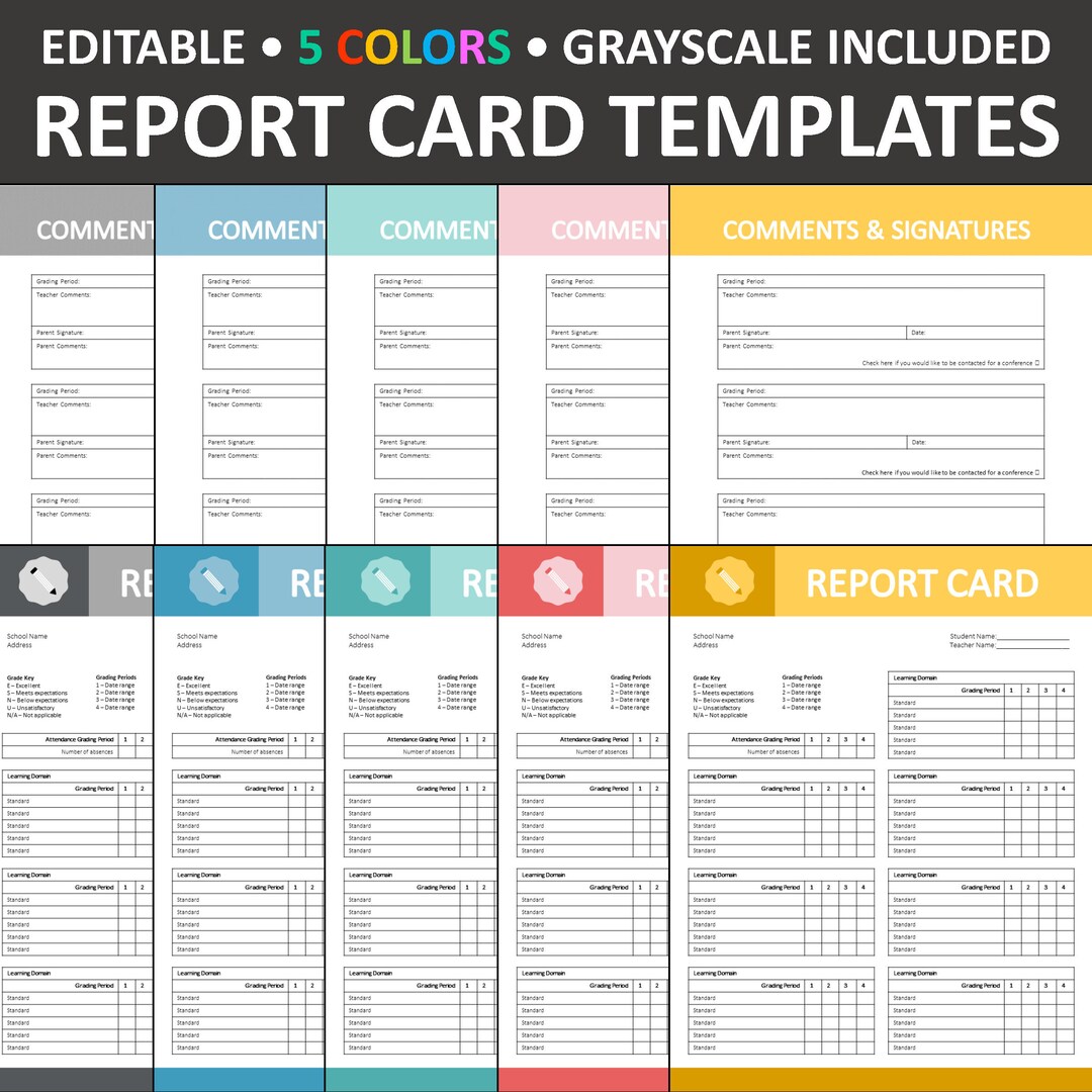 Report Card Templates Editable (A) - Etsy