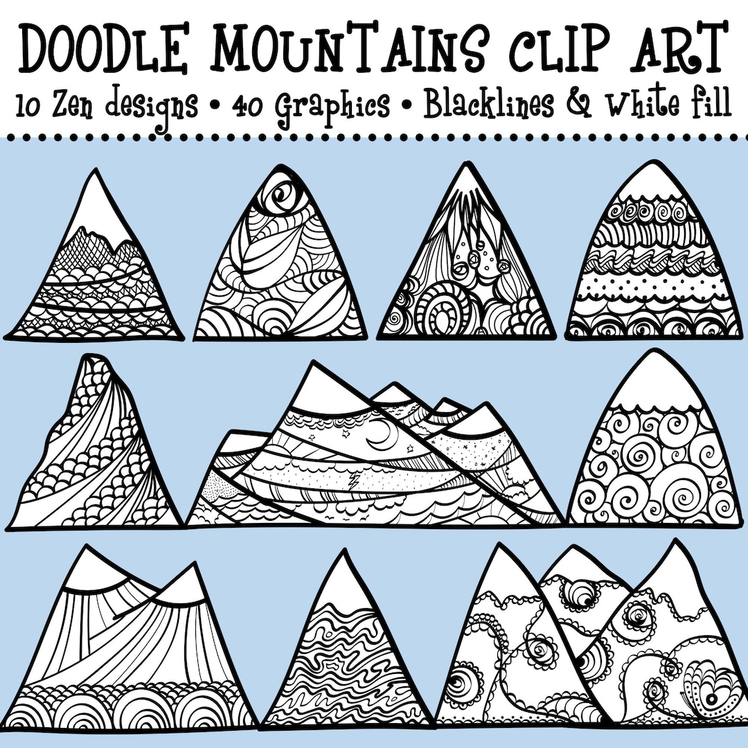 Mountains Clip Art Doodles - Etsy