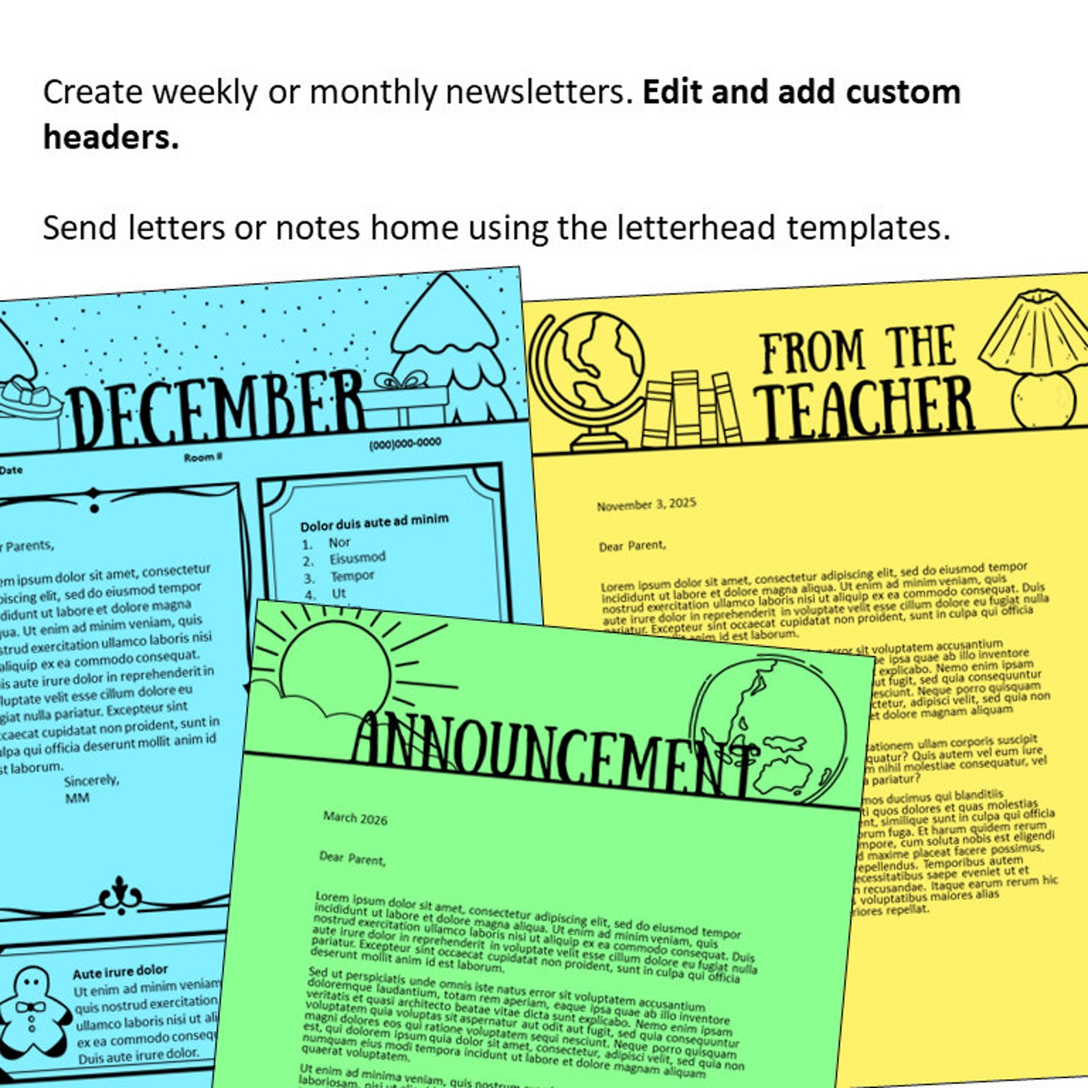 Class Newsletter Templates Editable Plus Letterheads - Etsy