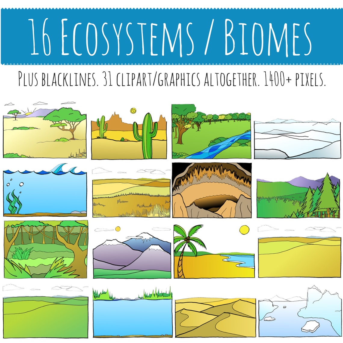 Biomas Ecosistemas Habitats Clip Art Graphics - Etsy España