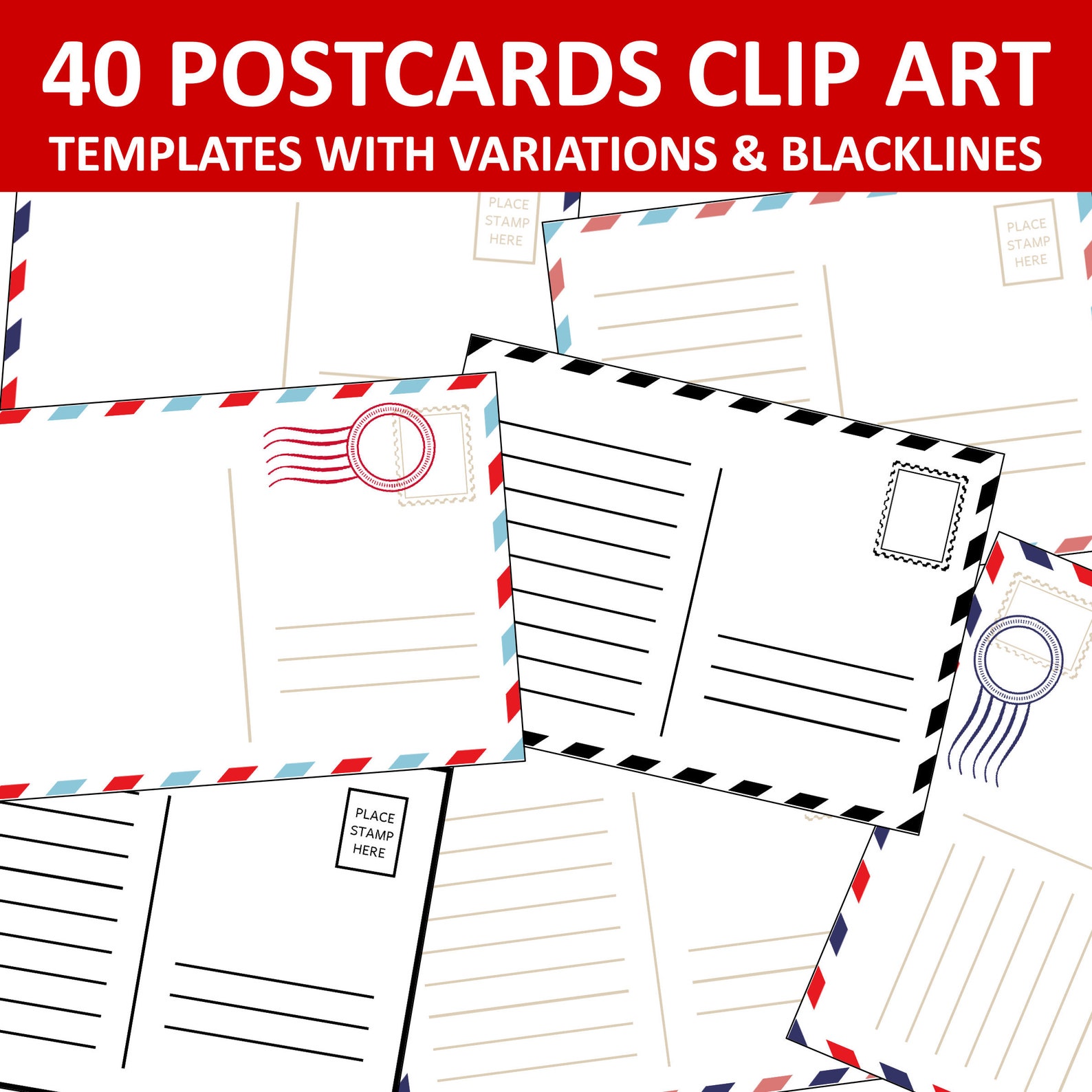 Postcard Templates Clip Art Set - Etsy