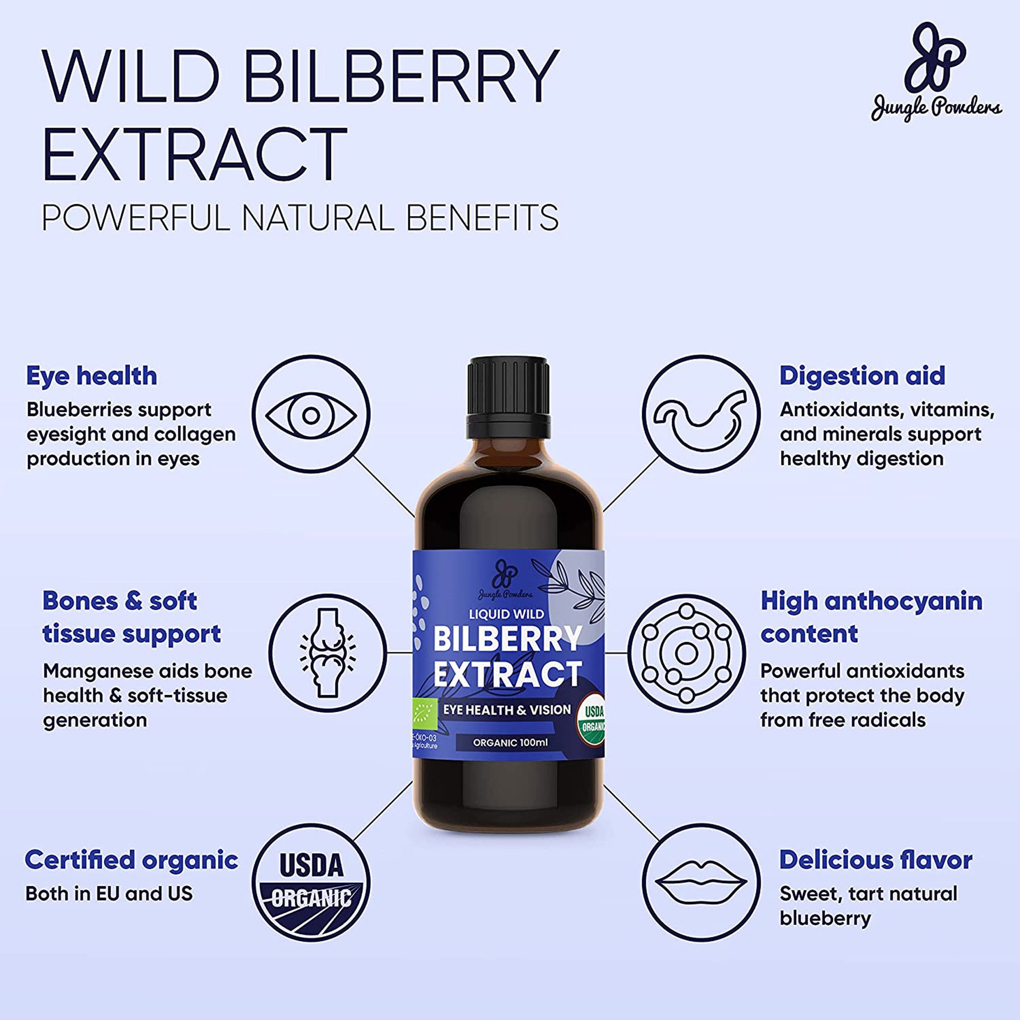 Wild Bilberry Extract for Eyes USDA Organic 3.4oz Bottle of Liquid ...