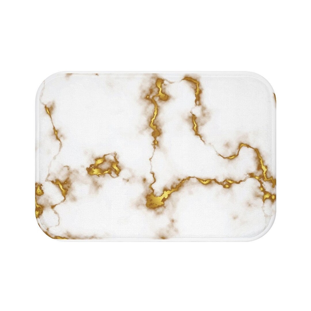 Gold Marble Bath Mat Dark Stone Bathroom Rug Minimal Memory Foam Shower ...