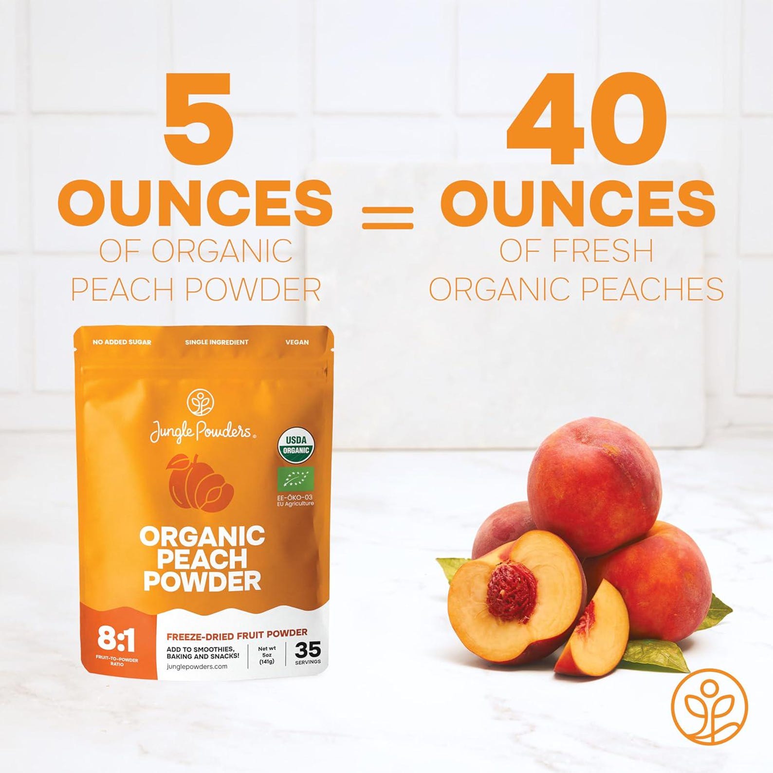 Jungle Powders Organic Peach Powder 5oz Bag/141g, Freeze-dried Peaches ...