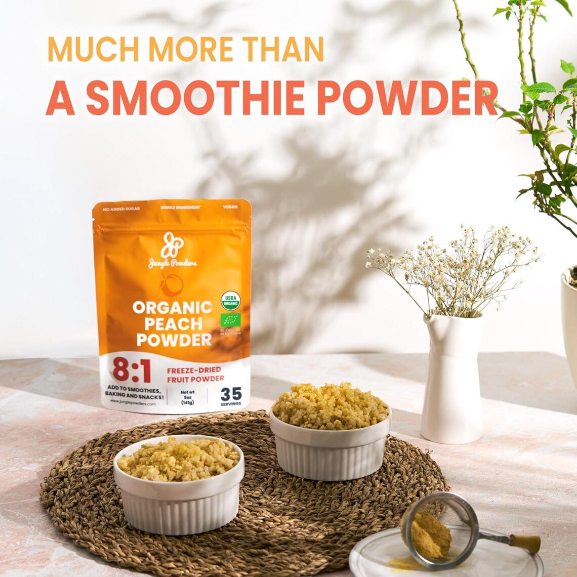 Jungle Powders Organic Peach Powder 5oz Bag/141g, Freeze-dried Peaches ...