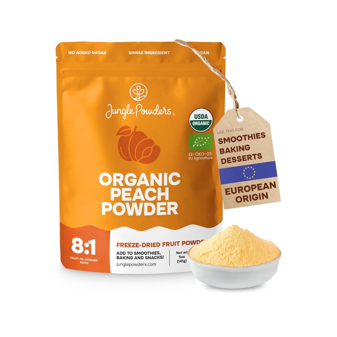 Jungle Powders Organic Peach Powder 5oz Bag/141g, Freeze-dried Peaches ...