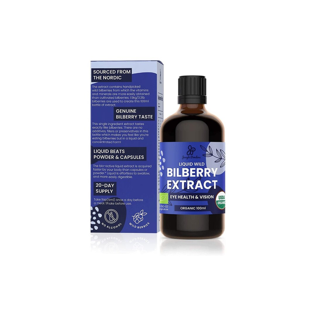 Wild Bilberry Extract for Eyes USDA Organic 3.4oz Bottle of Liquid ...